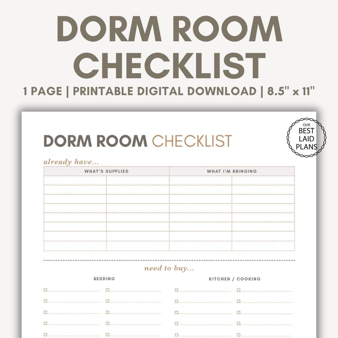 Dorm Room Checklist PDF, Dorm Room Checklist Planner, Dorm Room ...
