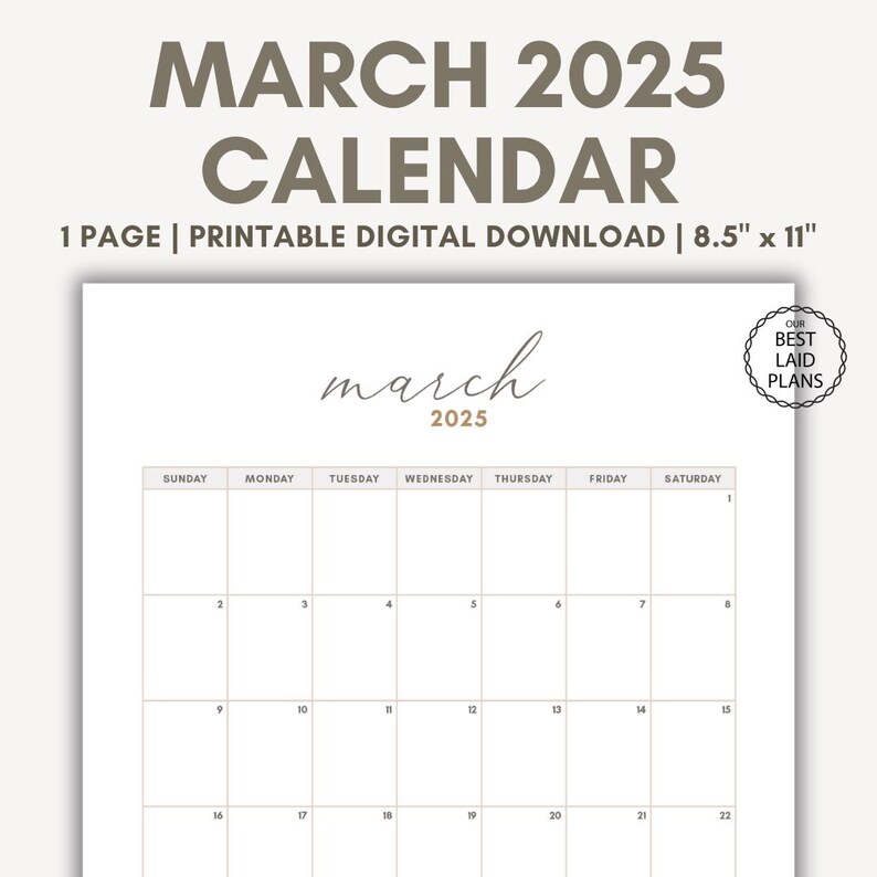 March 2025 Calendar Printable PDF, March 2025 Calendar Without Holidays ...