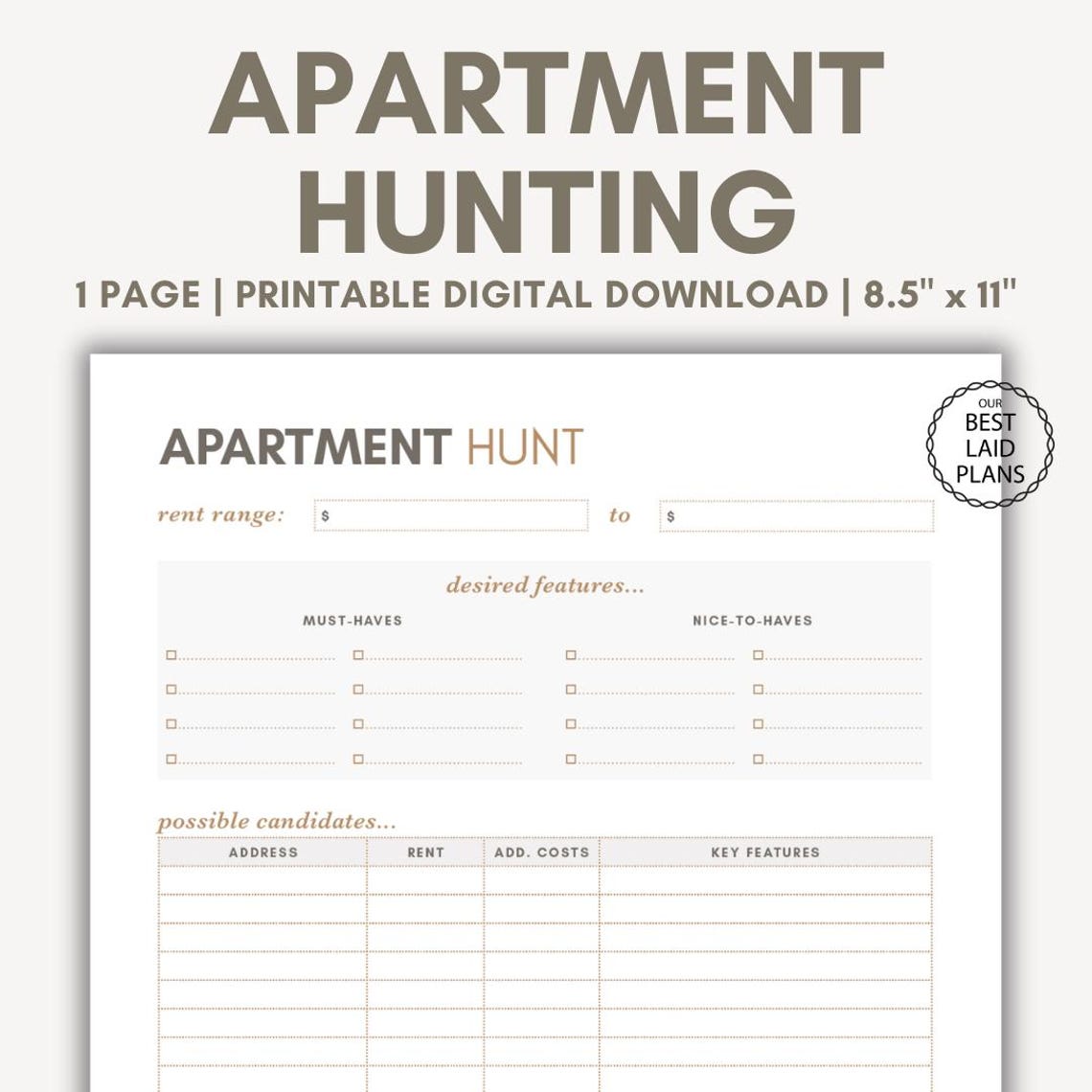 Apartment Hunt Planner Page Apartment Tracker Apt Hunting List Rental ...