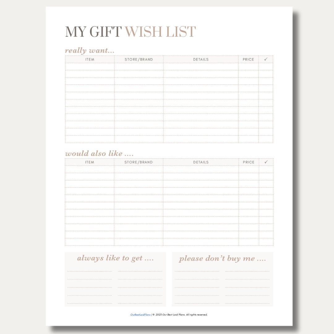Gift Wish List Planning Printable PDF, Gift List Planner, Gift List ...