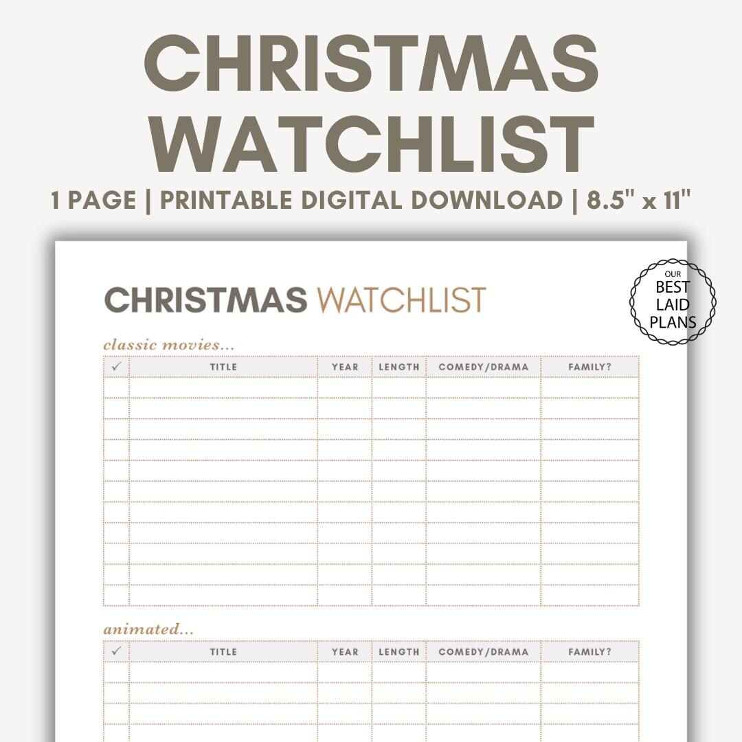 Christmas Movie Watch List Printable Planner, Movies to Watch Tracker ...