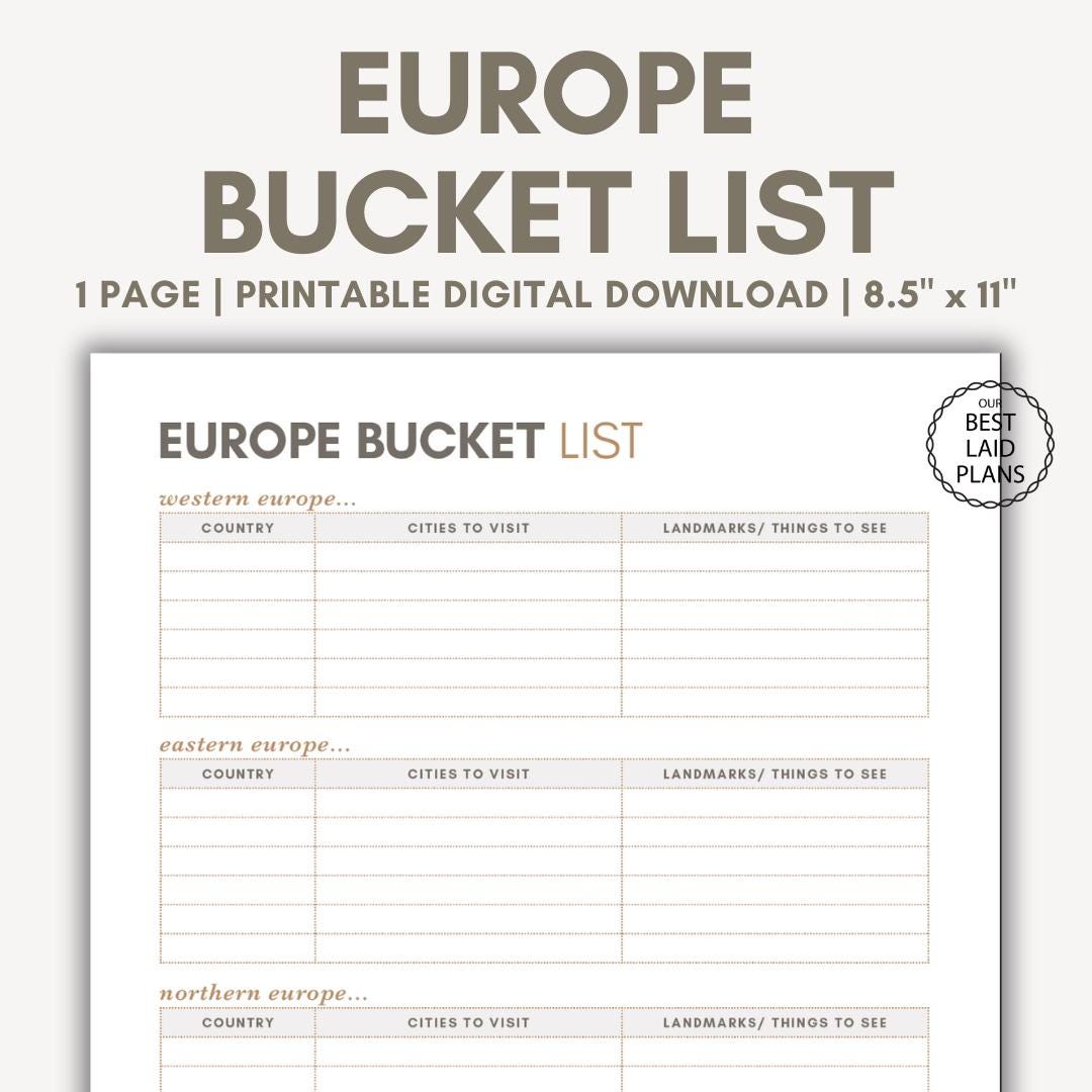Europe Bucket List Printable Europe Travel Europe Vacation Planner ...