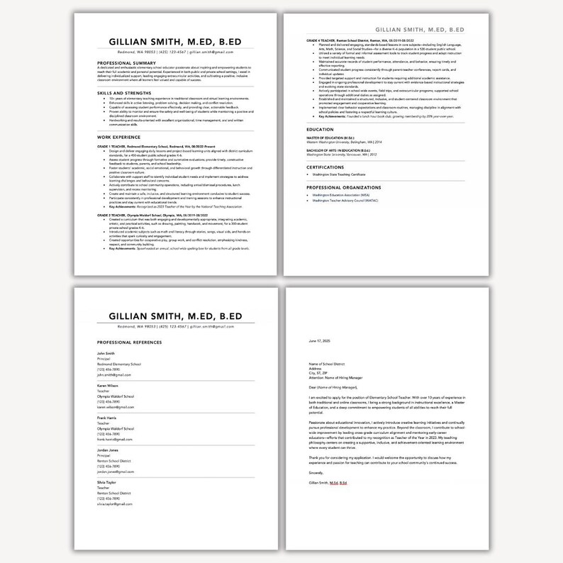 Buy Teacher Resume Template With Cover Letter and Example / Sample ...