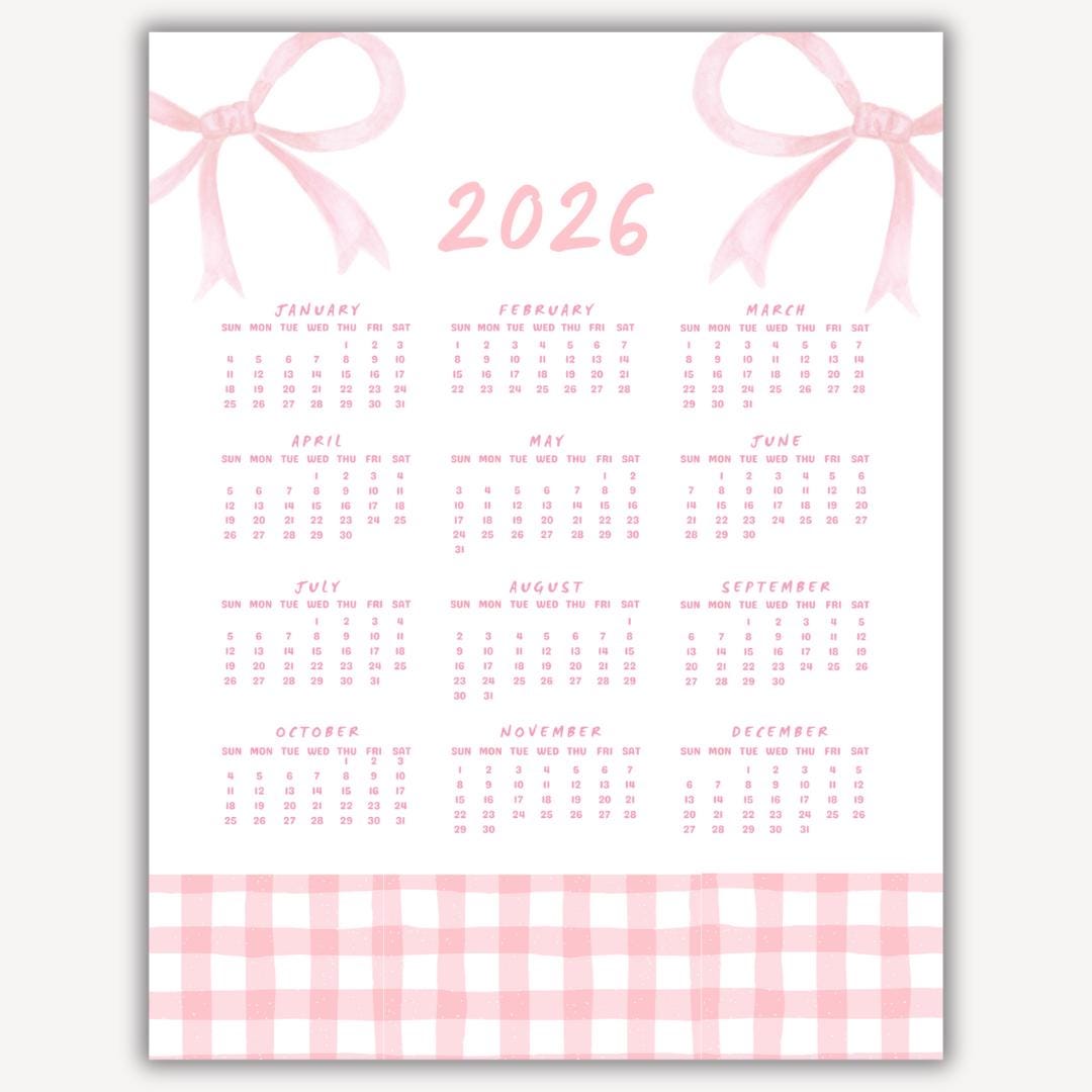 Cute Coquette Calendar 2026, Coquette Bow Pink Calendar at a Glance ...