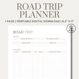 Road Trip Planner Printable PDF, Road Travel Planner Digital Download ...
