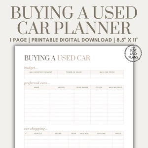Buying a Used Car Planner Printable PDF, Life Planning Page Printable ...