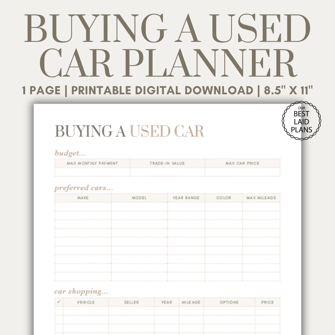 Buying a Used Car Planner Printable PDF, Life Planning Page Printable ...