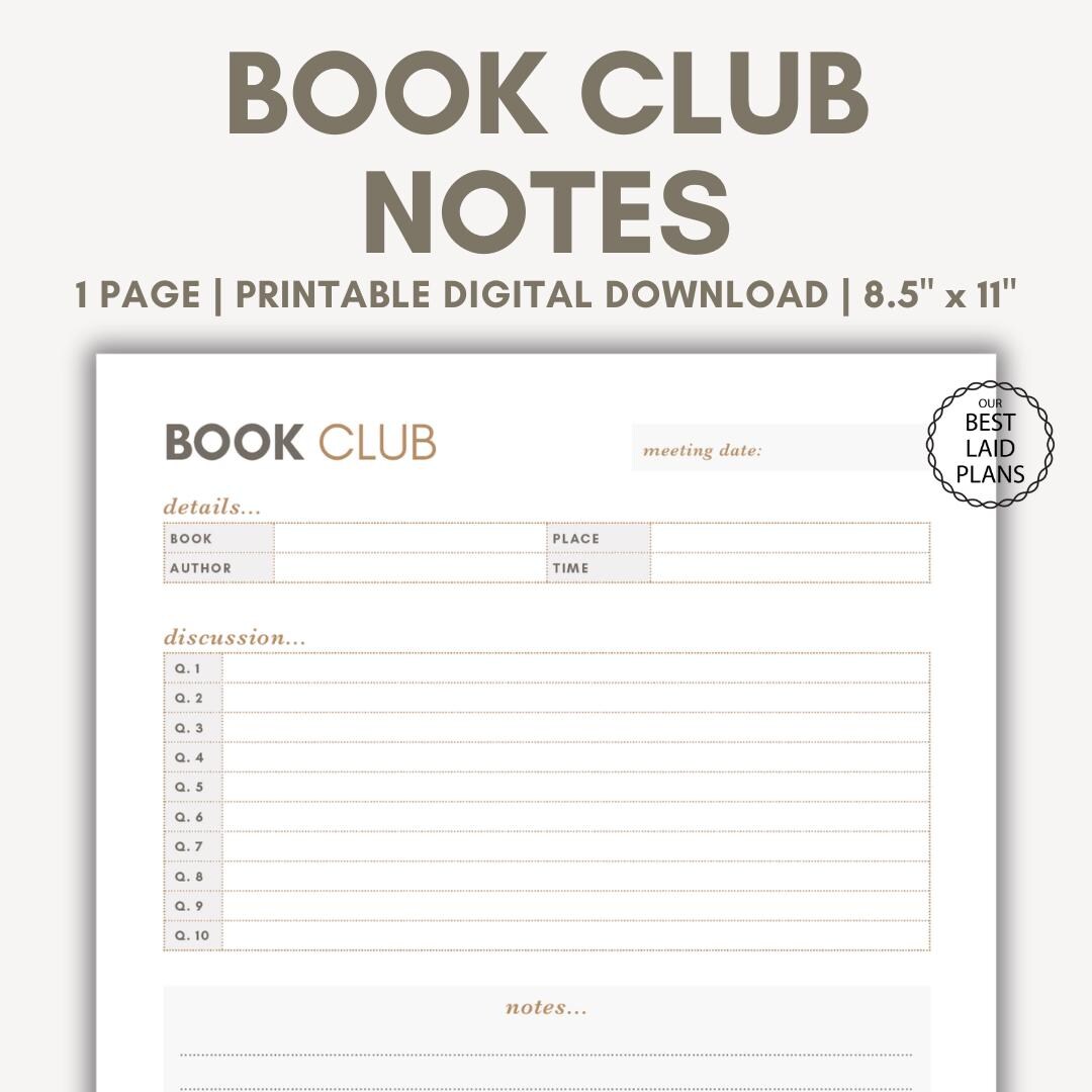 Book Club Meeting Planner One Page Planning Page Printable PDF Book ...