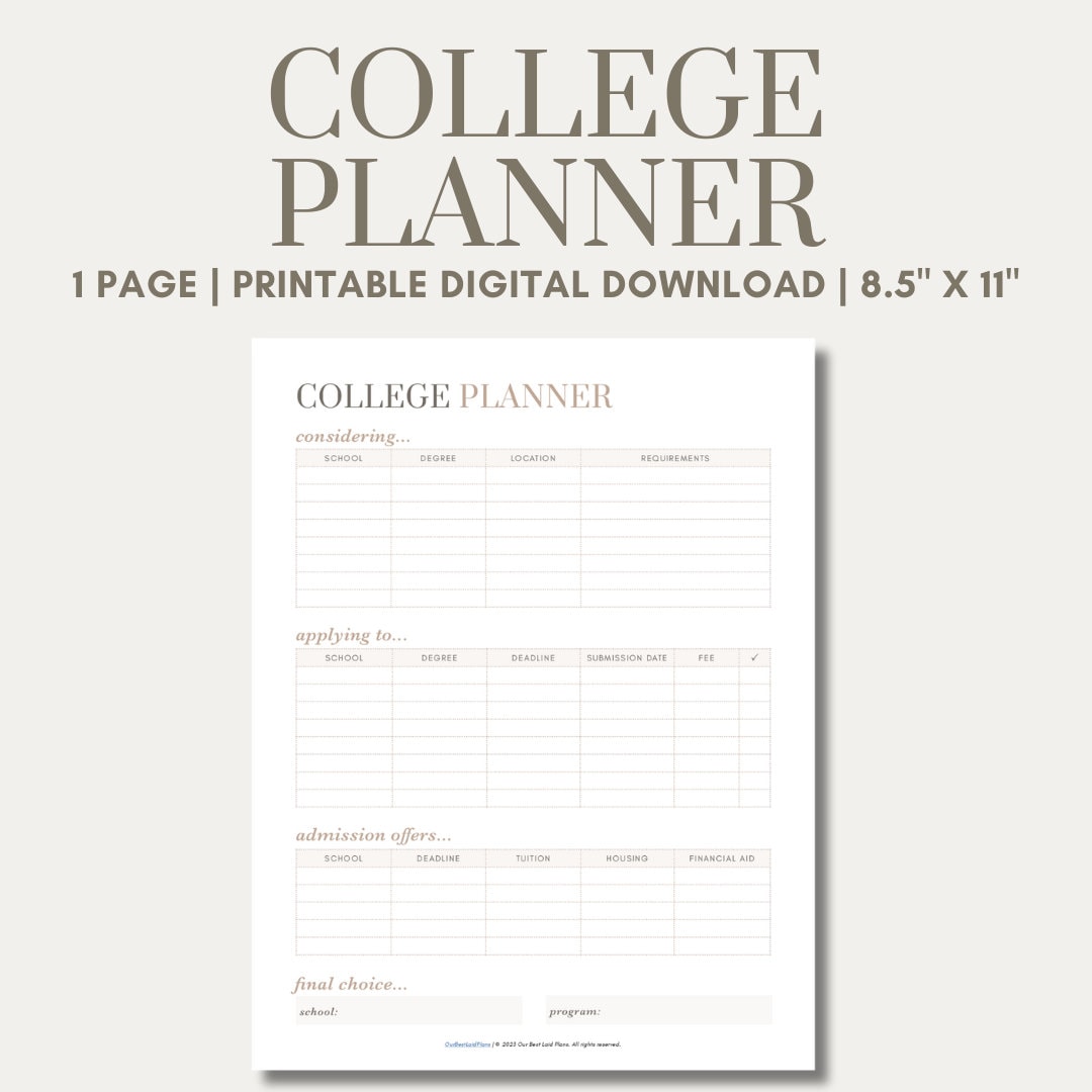 College Planner Printable PDF, College Application Planner, College ...