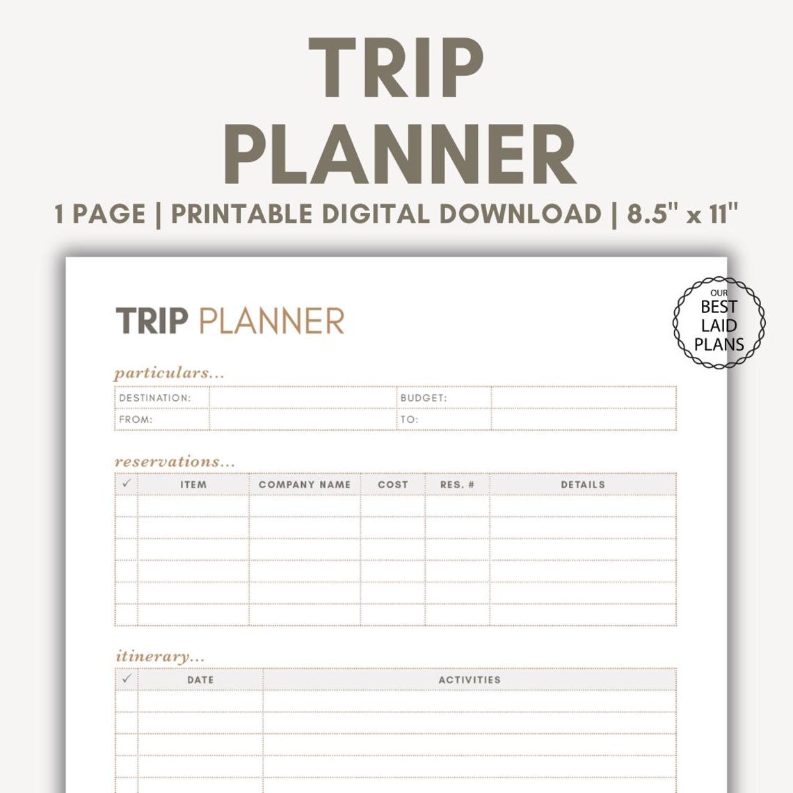 Trip Planner Template Printable, Trip Planner Template Digital Download ...