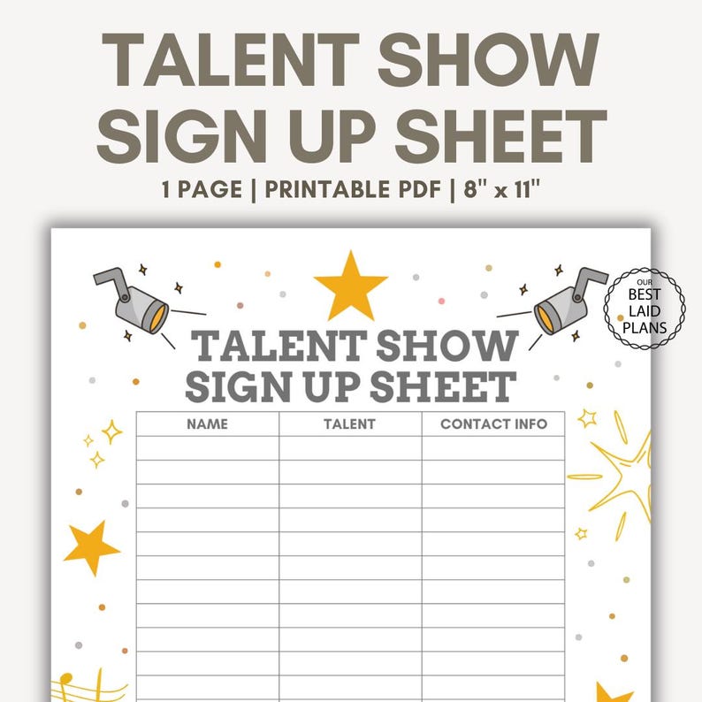 Talent Show Sign up Sheet Printable, Talent Show Sign up Sheet PDF ...