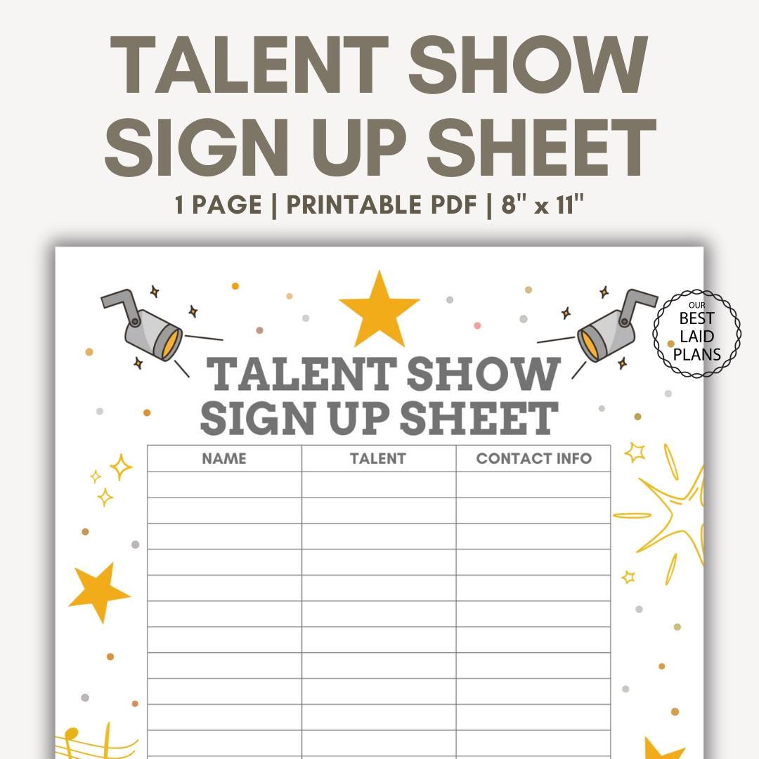 Talent Show Sign up Sheet Printable, Talent Show Sign up Sheet PDF ...