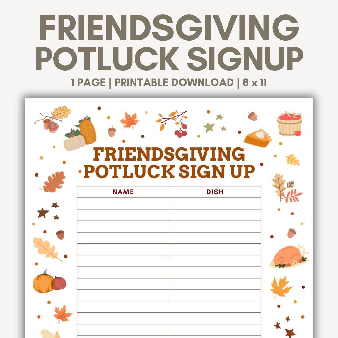 Friendsgiving Potluck Sign up Sheet Printable, Friendsgiving Potluck ...