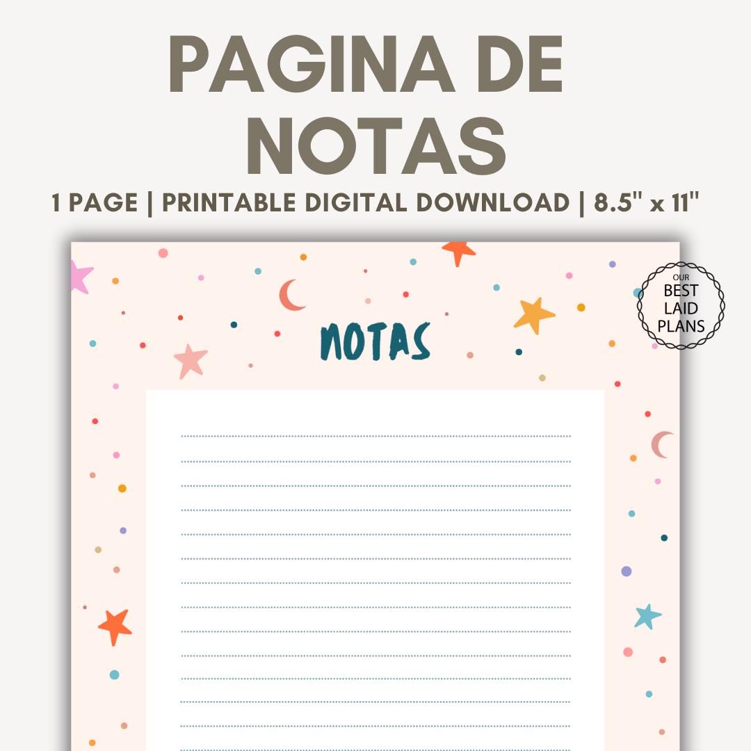 Pagina De Notas Notes Page in Spanish Printable PDF Notes Digital ...