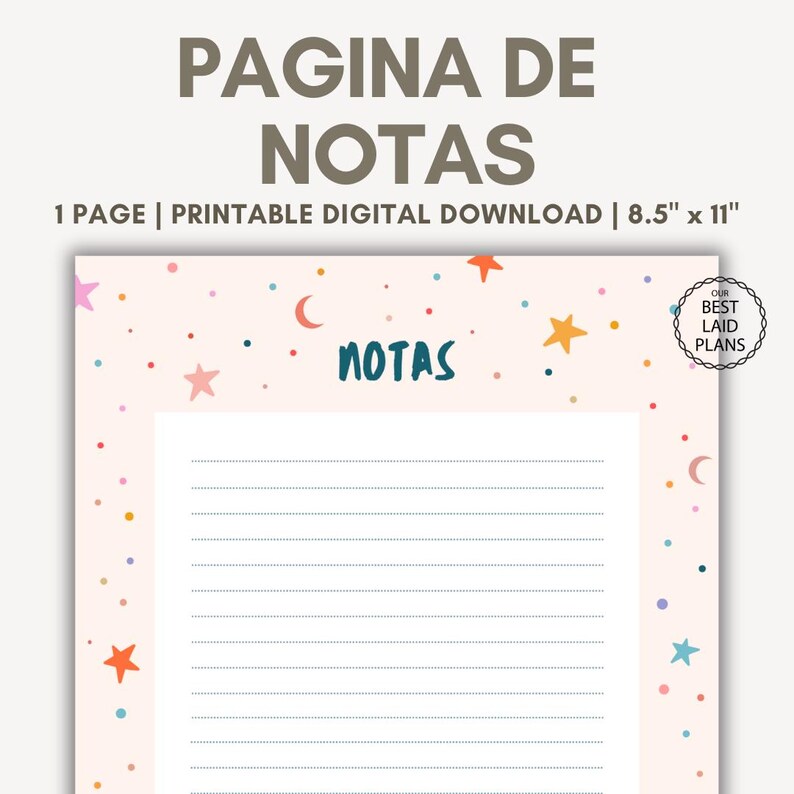 Pagina De Notas Notes Page in Spanish Printable PDF Notes Digital ...
