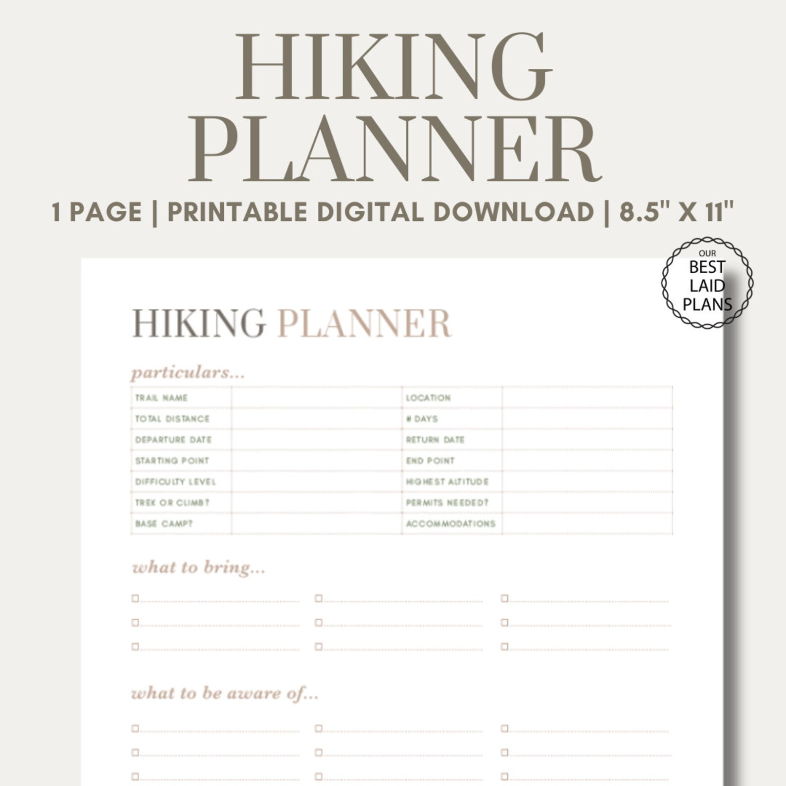Hiking Planner Printable PDF Digital Hiking Plan Trail Planner Hiking ...