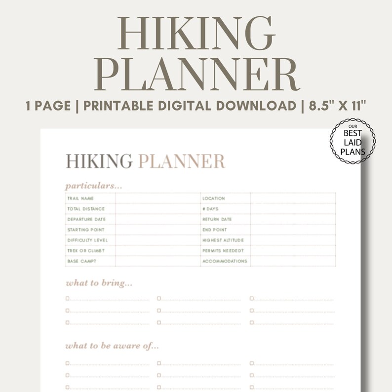 Hiking Planner Printable PDF Digital Hiking Plan Trail Planner Hiking ...