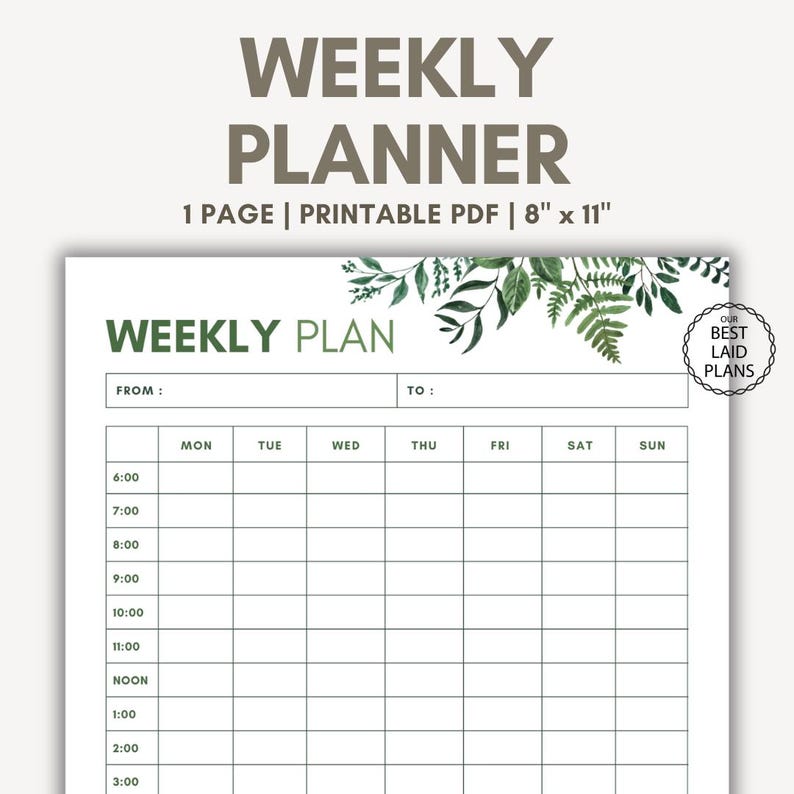 Weekly Planner Printable Weekly Schedule Weekly Planner Agenda Weekly ...