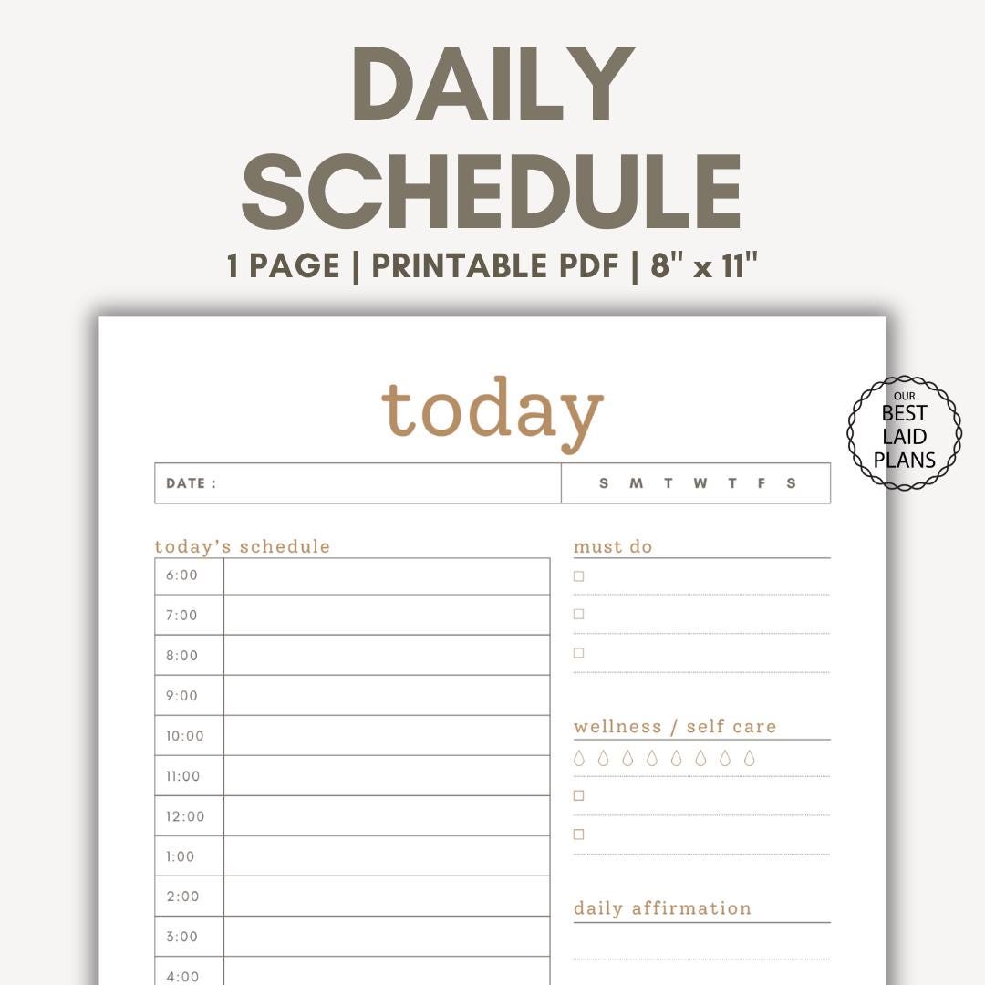 Daily Hourly Planner Printable PDF, Daily Hourly Schedule Template ...
