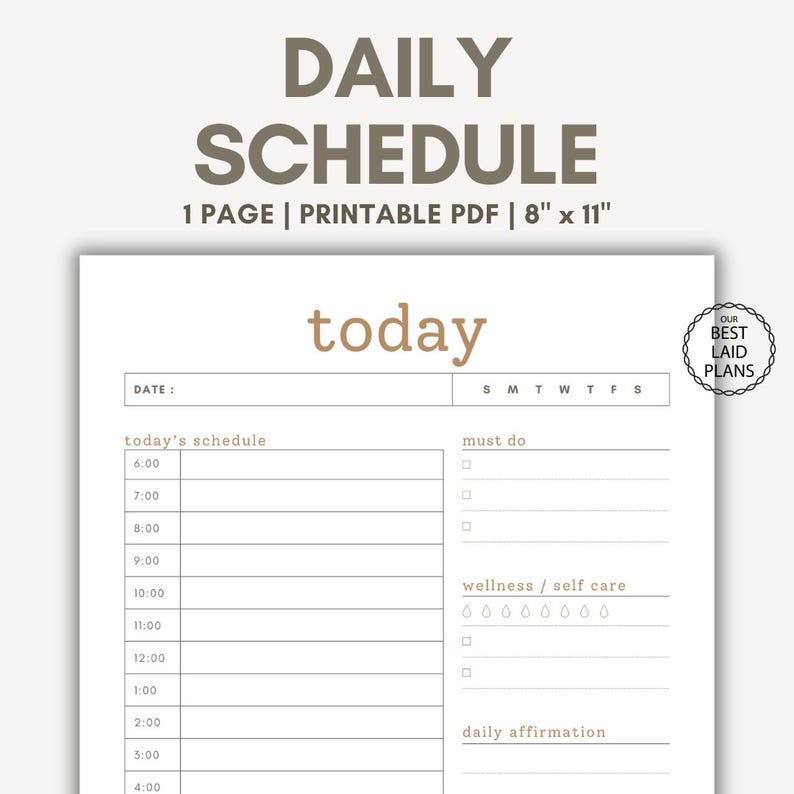 Daily Hourly Planner Printable PDF, Daily Hourly Schedule Template ...