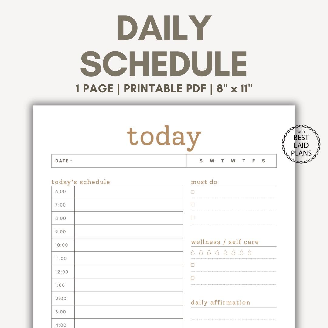 Daily Hourly Planner Printable PDF, Daily Hourly Schedule Template ...