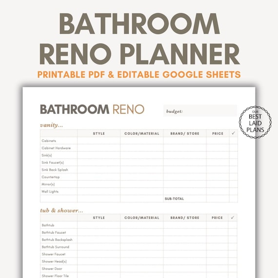 Bathroom Design Planner Worksheet