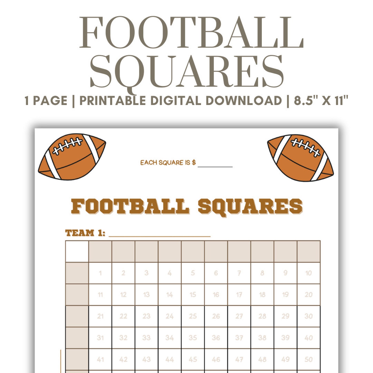 Football Squares Printable PDF Football Squares Game Football Squares ...
