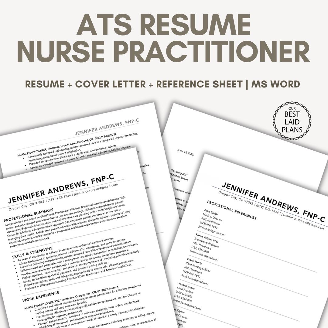 Nurse Practitioner Resume Template ATS Format, Nurse Practitioner ATS ...