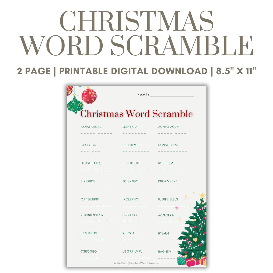 Christmas Word Scramble Printable PDF Digital Download Christmas Word ...