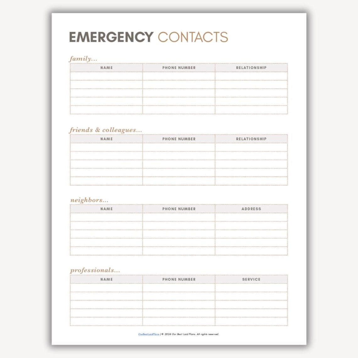 Emergency Contacts Phone List, Emergency Contacts Printable, Emergency ...