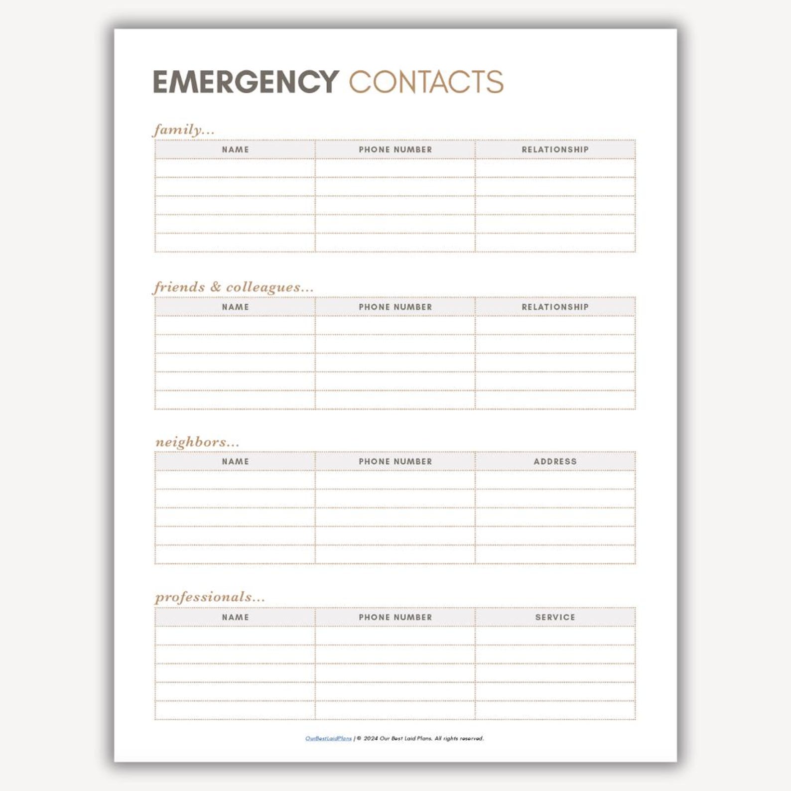 Emergency Contacts Phone List, Emergency Contacts Printable, Emergency ...