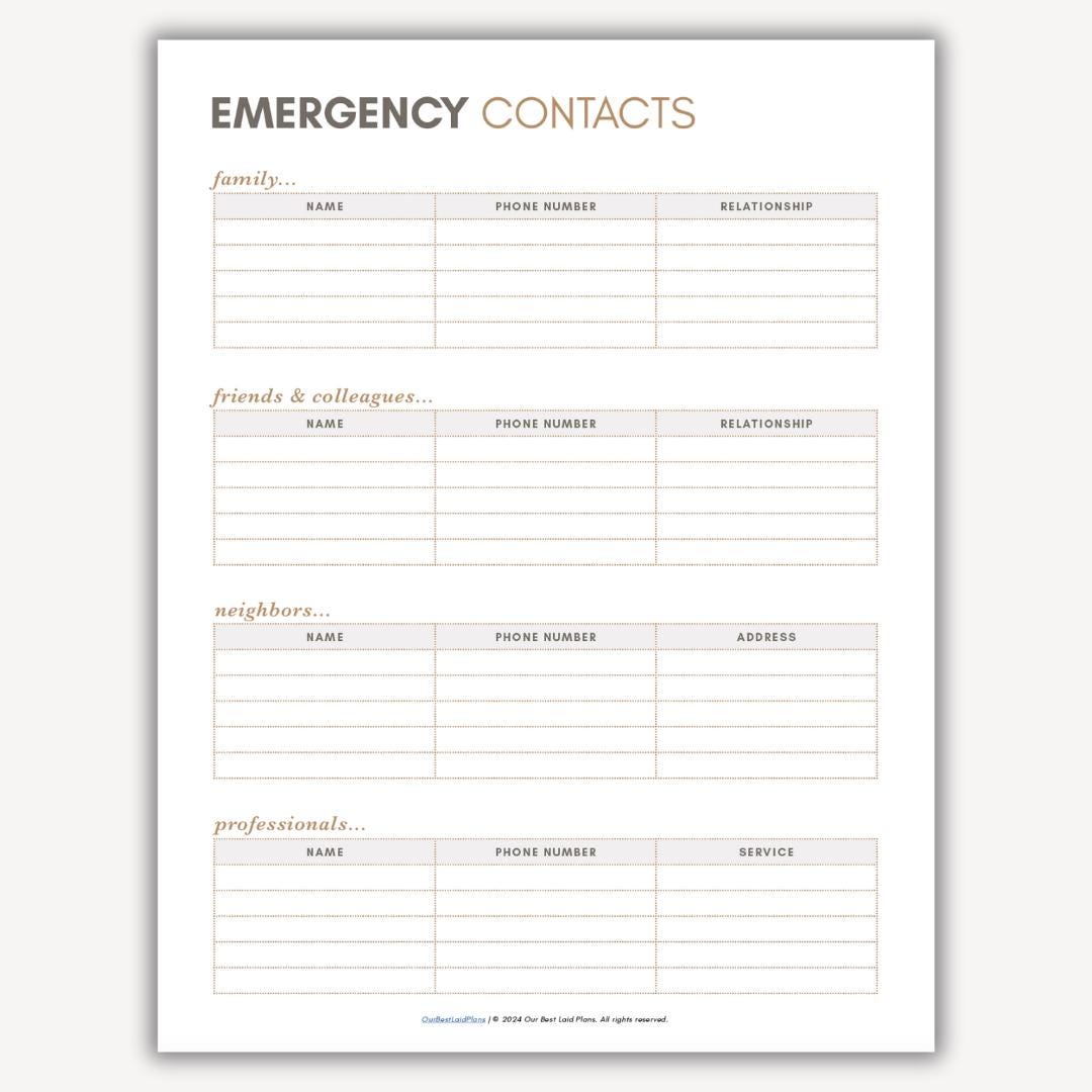 Emergency Phone List Printable My Contacts List Emergency Contacts List ...