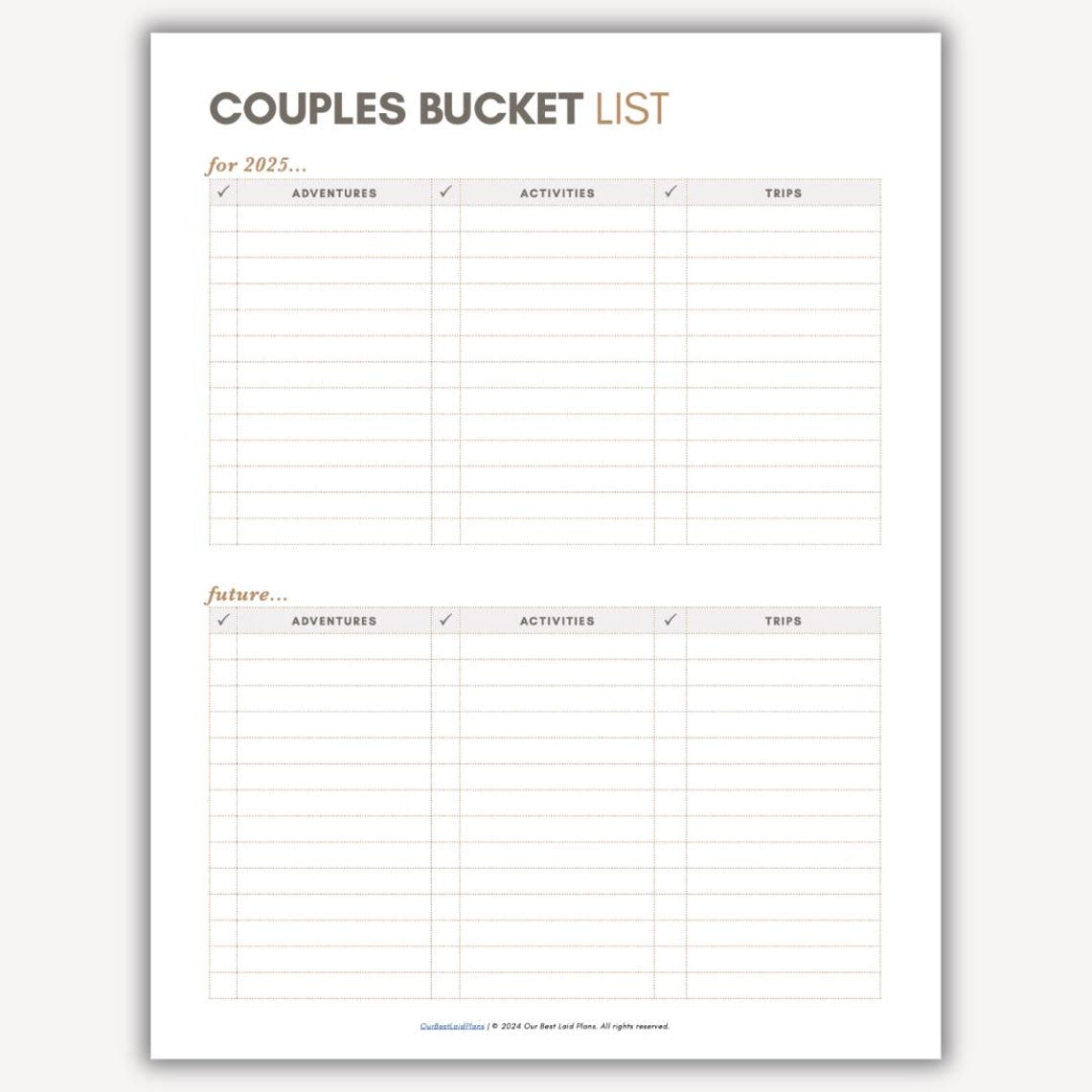 Couples Bucket List Printable PDF Digital Download Bucket List for ...