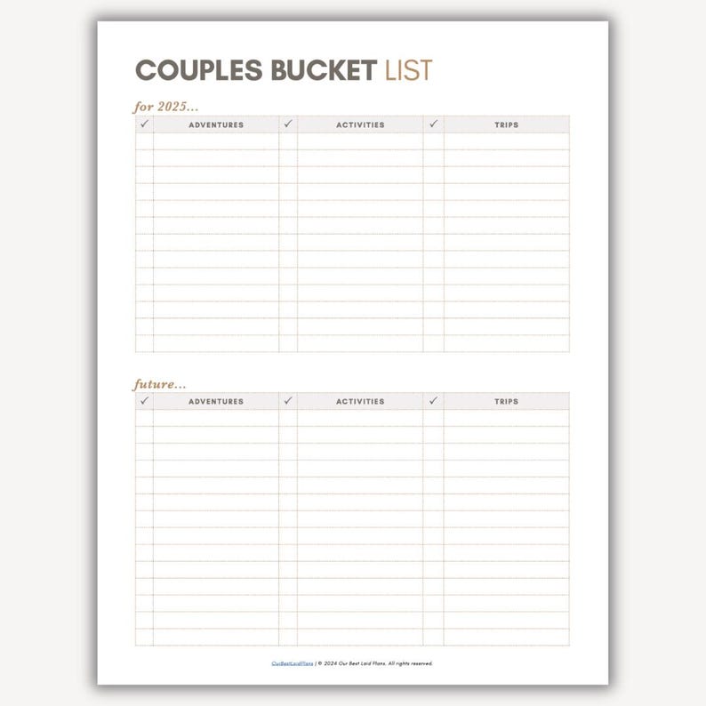 Couples Bucket List Printable PDF Digital Download Bucket List for ...