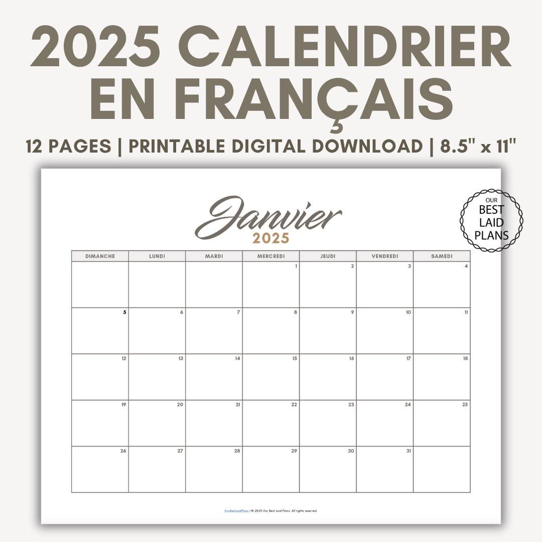 2025 Calendar in French Printable PDF French Calendar 2025 Monthly ...