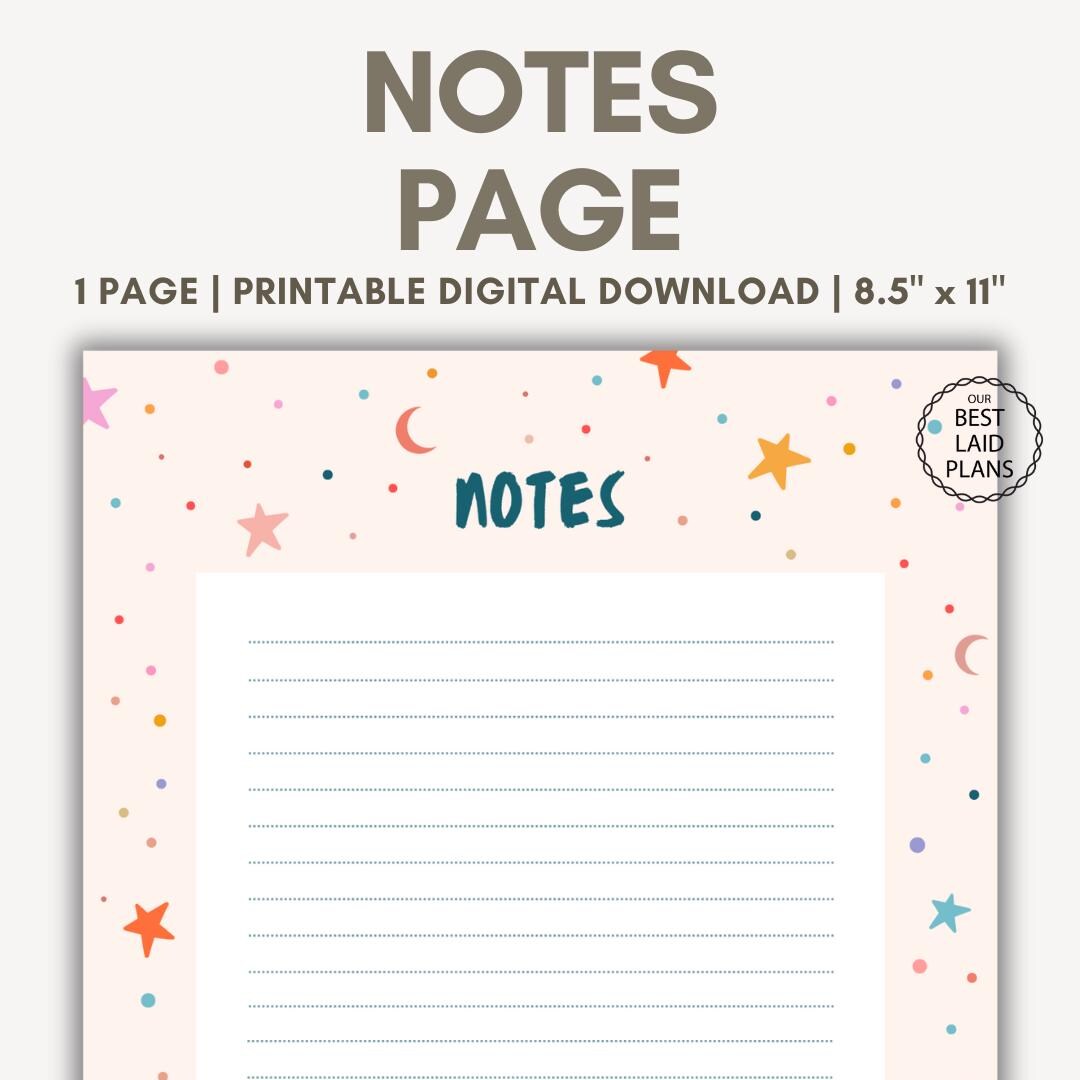 Cute Notes Page Printable PDF Cute Notepad Page Digital Download Cute ...