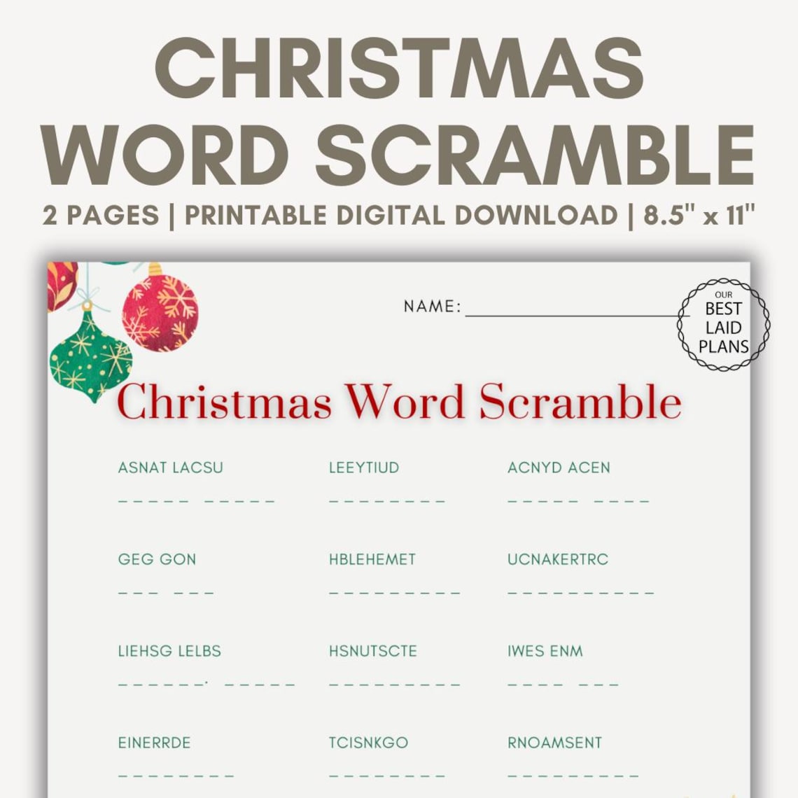 Christmas Word Scramble Printable PDF Digital Download Christmas Word ...