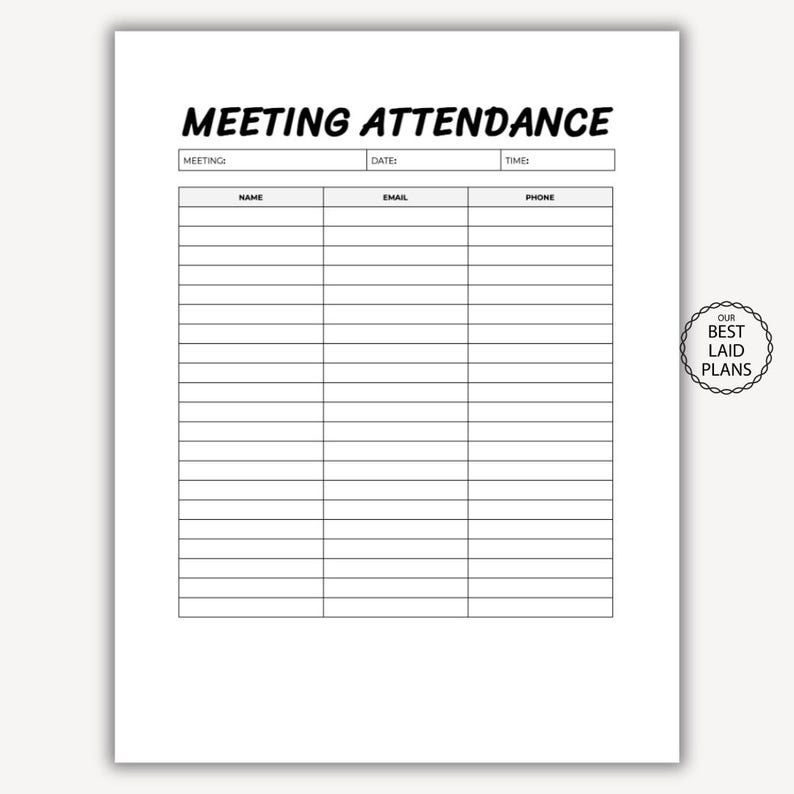 Meeting Attendance Sign in Sheet Template, Meeting Attendance Sign in ...