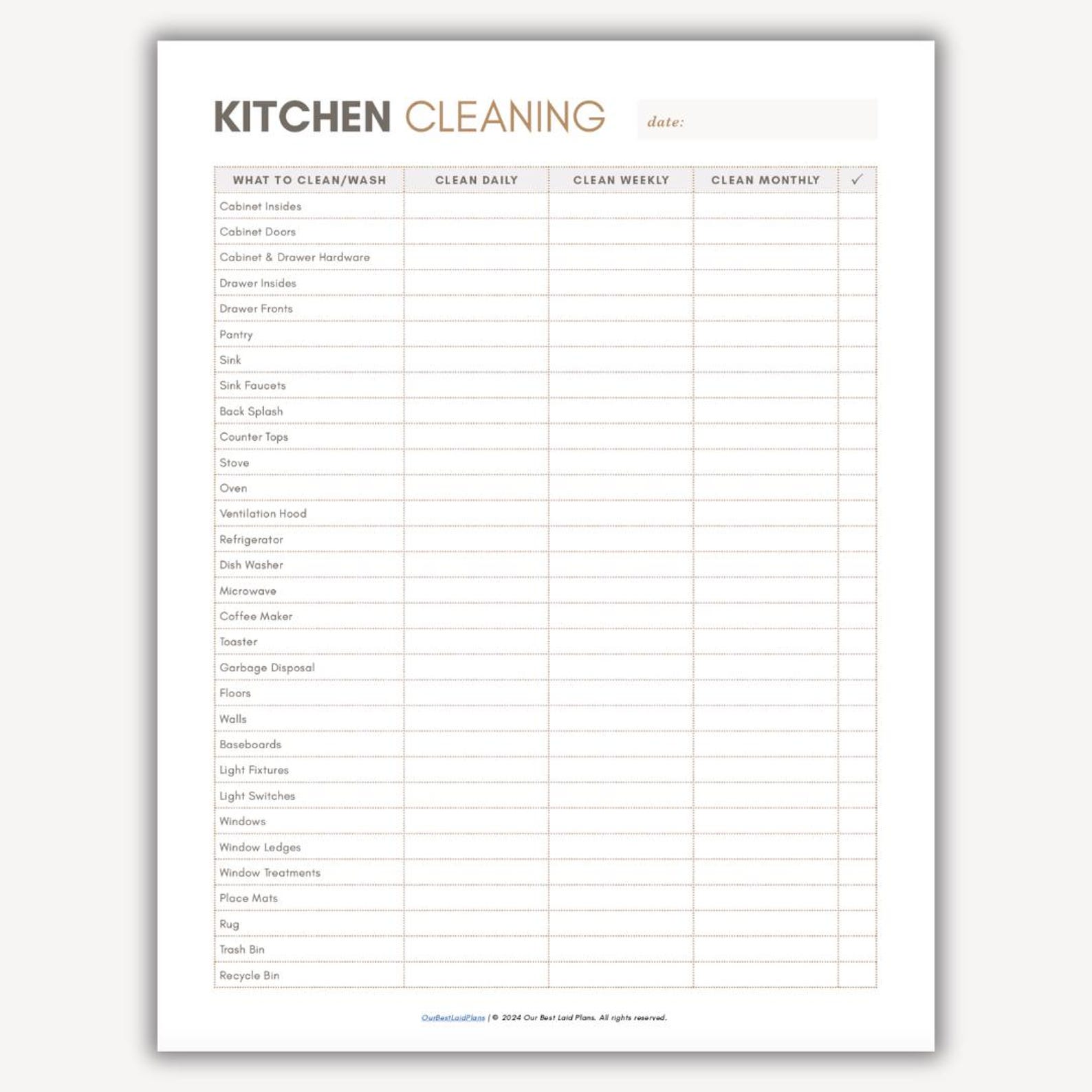 Kitchen Cleaning Checklist PDF, Kitchen Cleaning Checklist Printable ...
