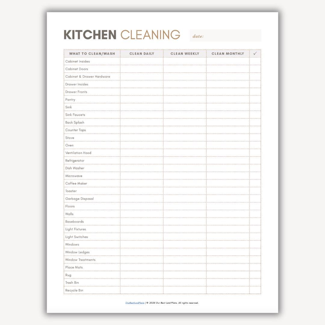 Kitchen Cleaning Checklist PDF, Kitchen Cleaning Checklist Printable ...