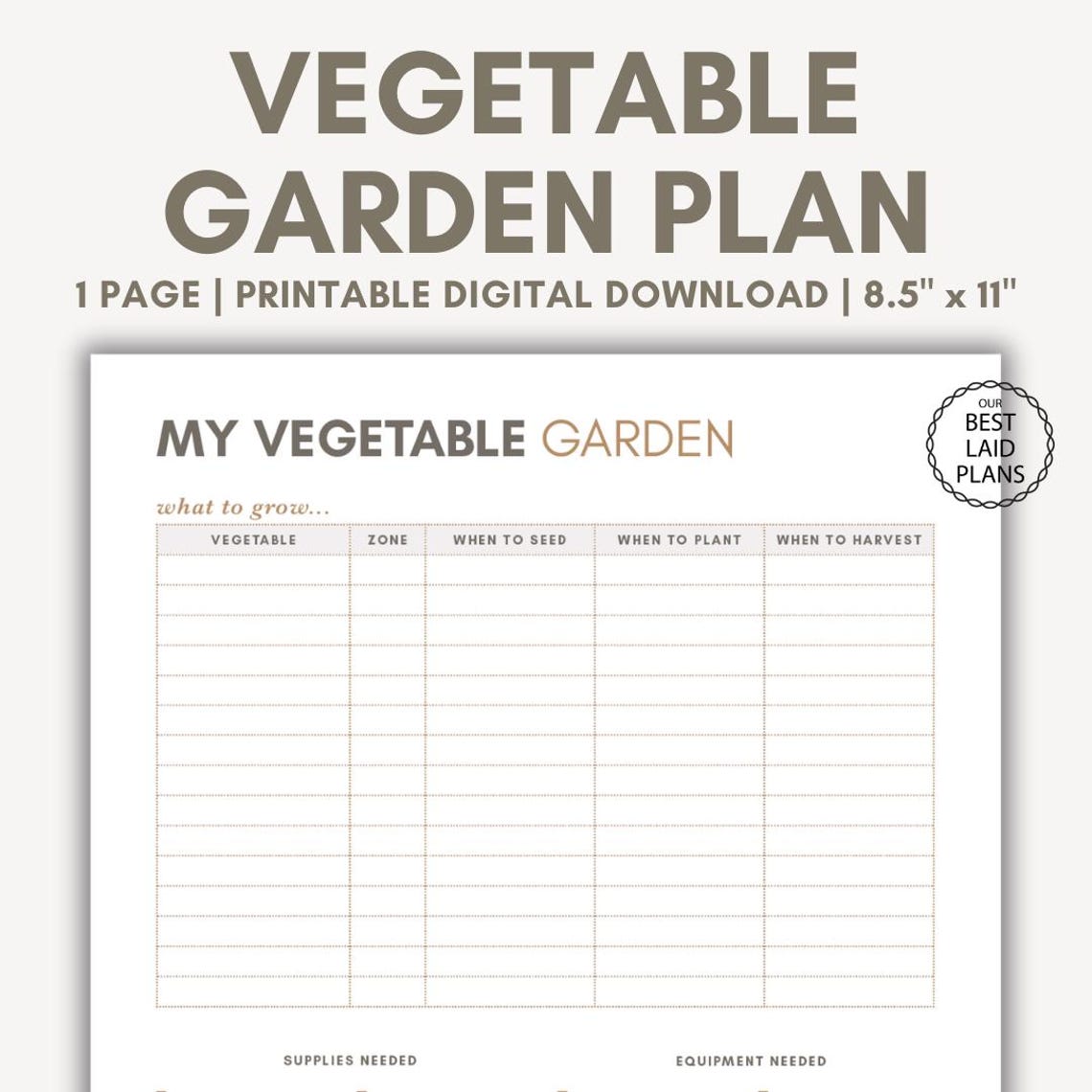 Vegetable Garden Plan Printable PDF, Vegetable Garden Planner Digital ...