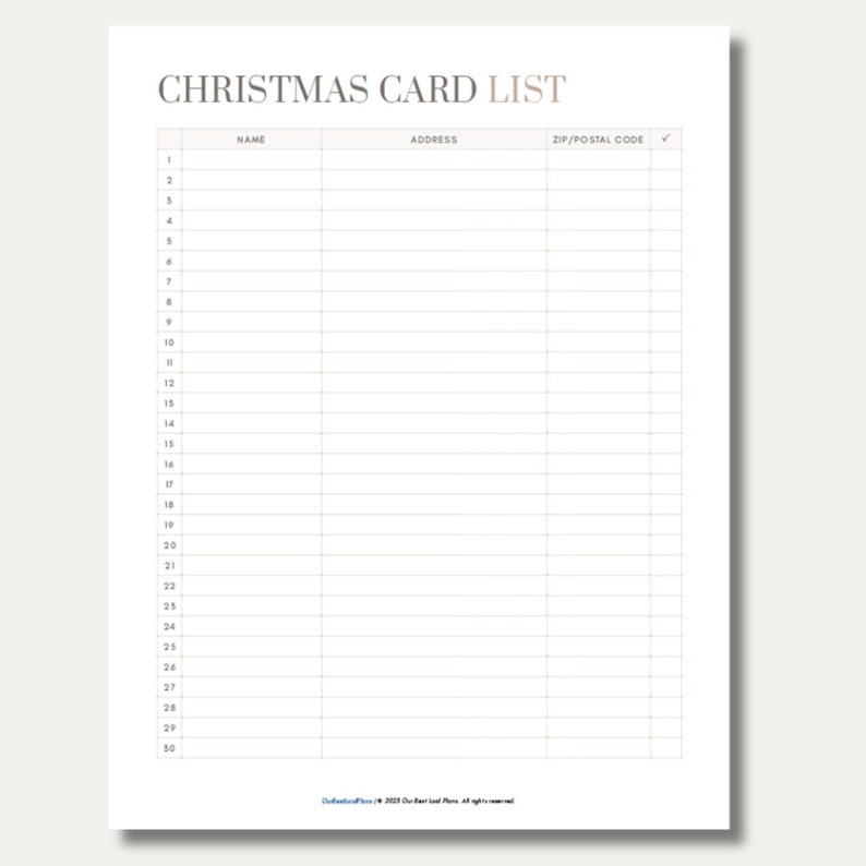 Christmas Card List Printable PDF, Christmas Planner, Christmas Card ...