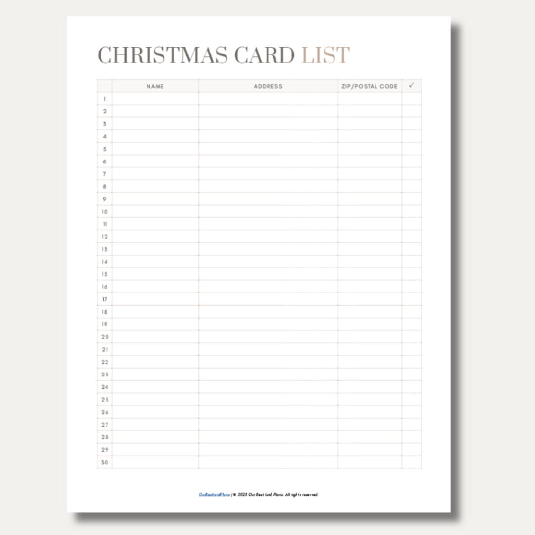 Christmas Card List Printable PDF, Christmas Planner, Christmas Card ...