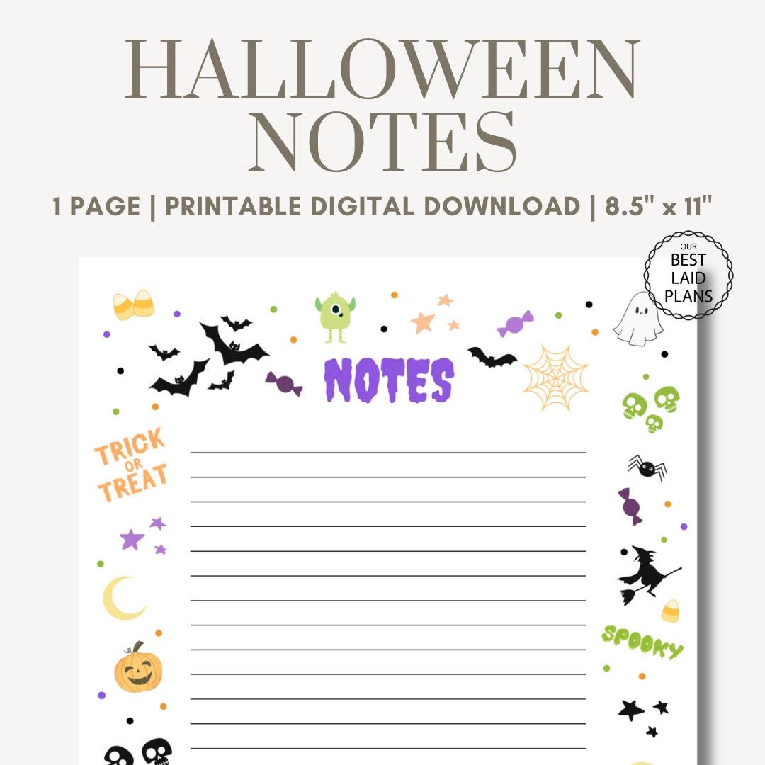 Halloween Notes Page Printable PDF Halloween Notes Digital Download ...