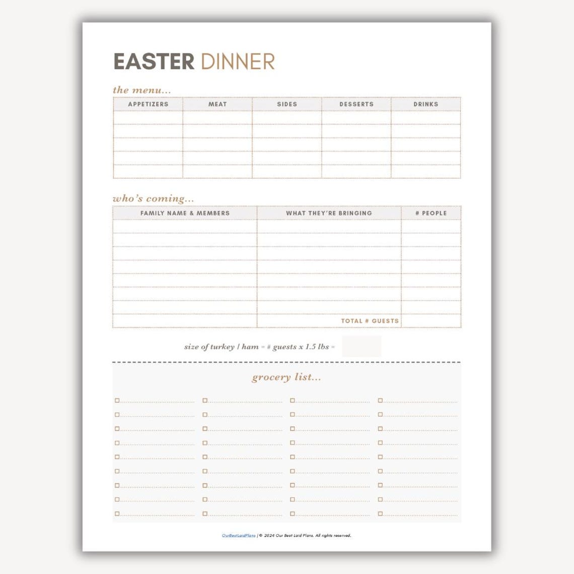 Easter Dinner Planner Printable PDF Easter Menu Planner Easter Menu ...