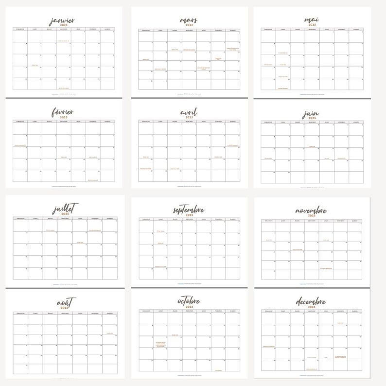 2025 Calendar in French Printable PDF French Calendar 2025 Monthly ...