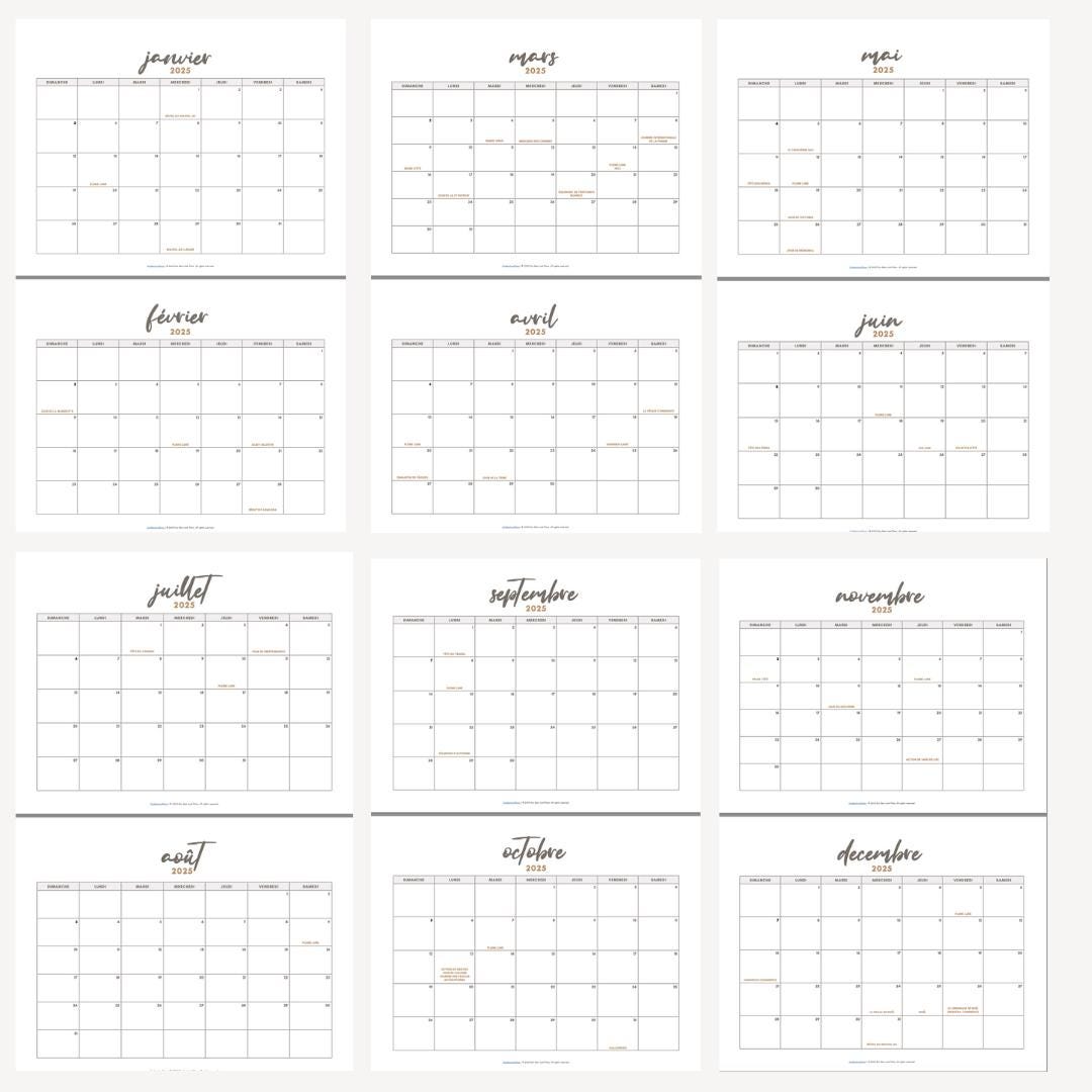 2025 Calendar in French Printable PDF French Calendar 2025 Monthly ...