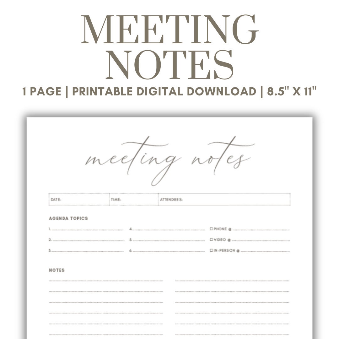 Meeting Notes, Meeting Planner Printable PDF, Meeting Agenda, Meeting ...