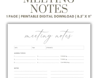 Meeting Notes Printable Pdf, Work Organizer, Office Organizer, Meeting ...