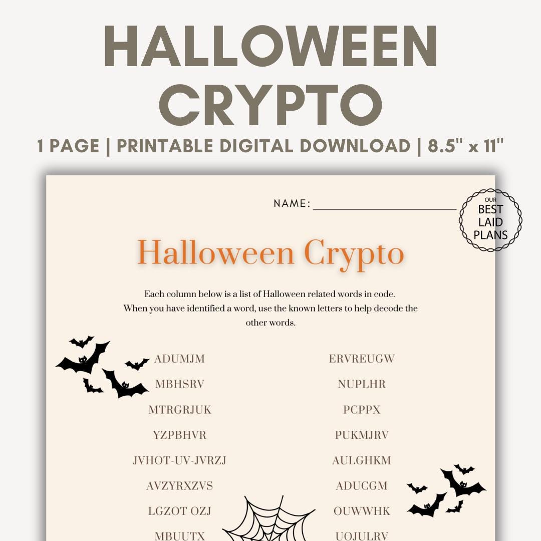 Halloween Cryptogram Puzzle Printable, Halloween Crypto Digital ...